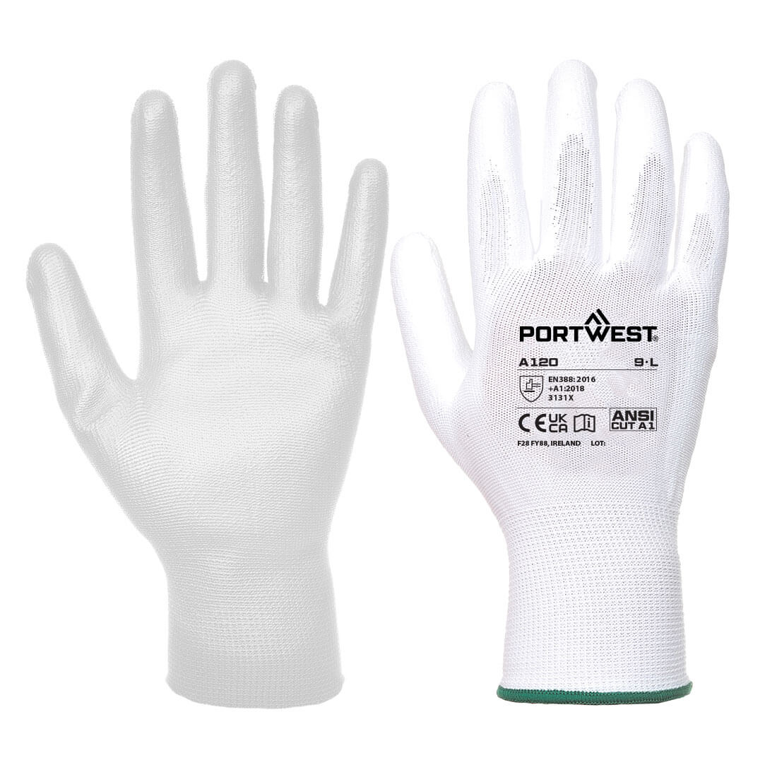 A120-White. PU Palm Glove. Live Chat for Bulk Discounts
